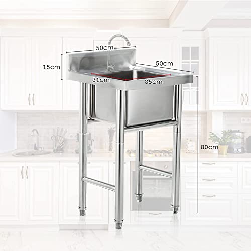 ALEEJA Free Standing Kitchen Sink 304 Stainless Steel Single Bowl Basin Sink with Faucet for Indoor Outdoor Bathroom Restaurant,Bar