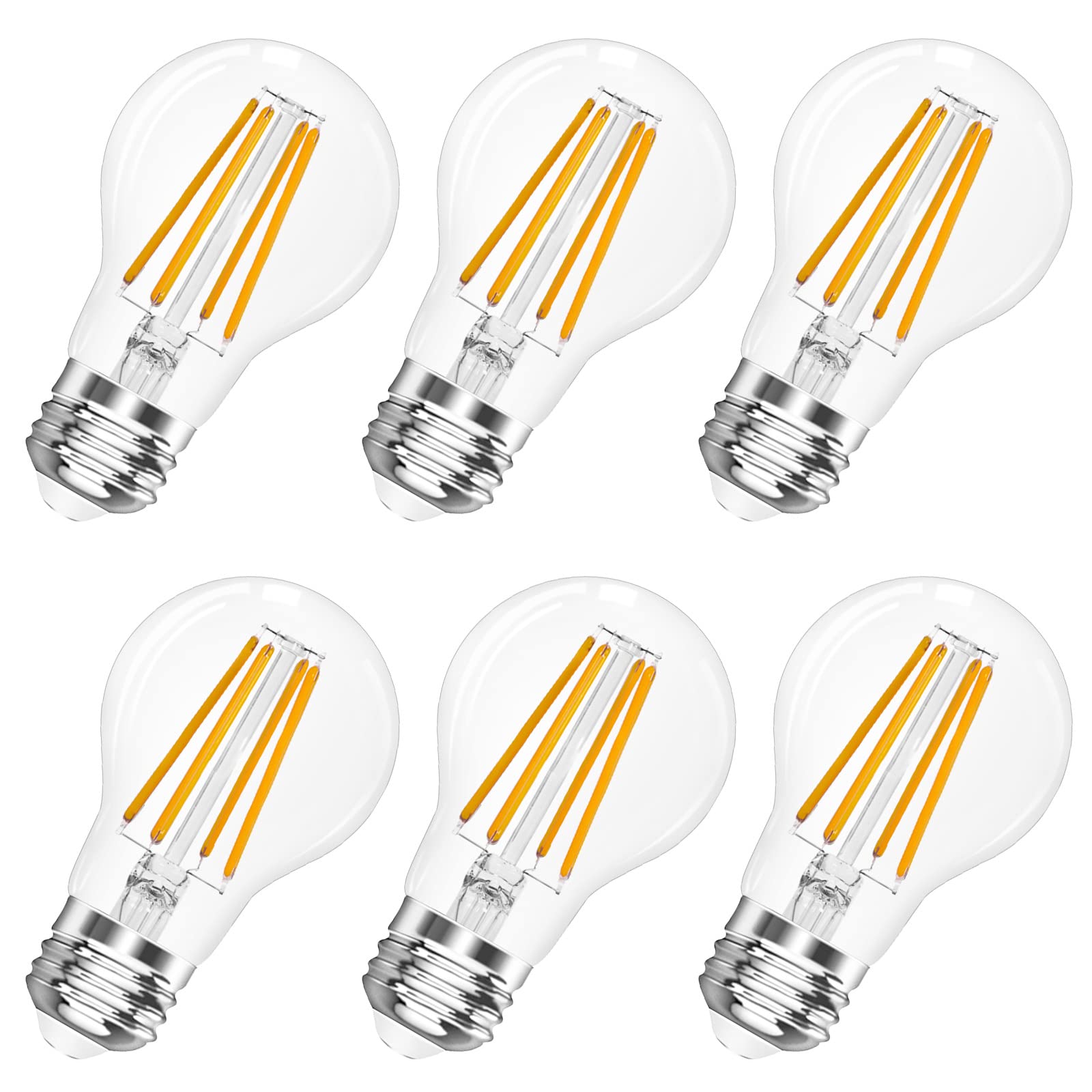 A19 E26 Base Dimmable Edison LED Bulbs, 6W(60 Watt Equivalent) Stepless Dimming Light Bulbs 630LM, 2700K Warm White, Vintage Clear Glass LED Filament Bulb for Home, Wall Sconce, Ceiling Fan, 6 Pack