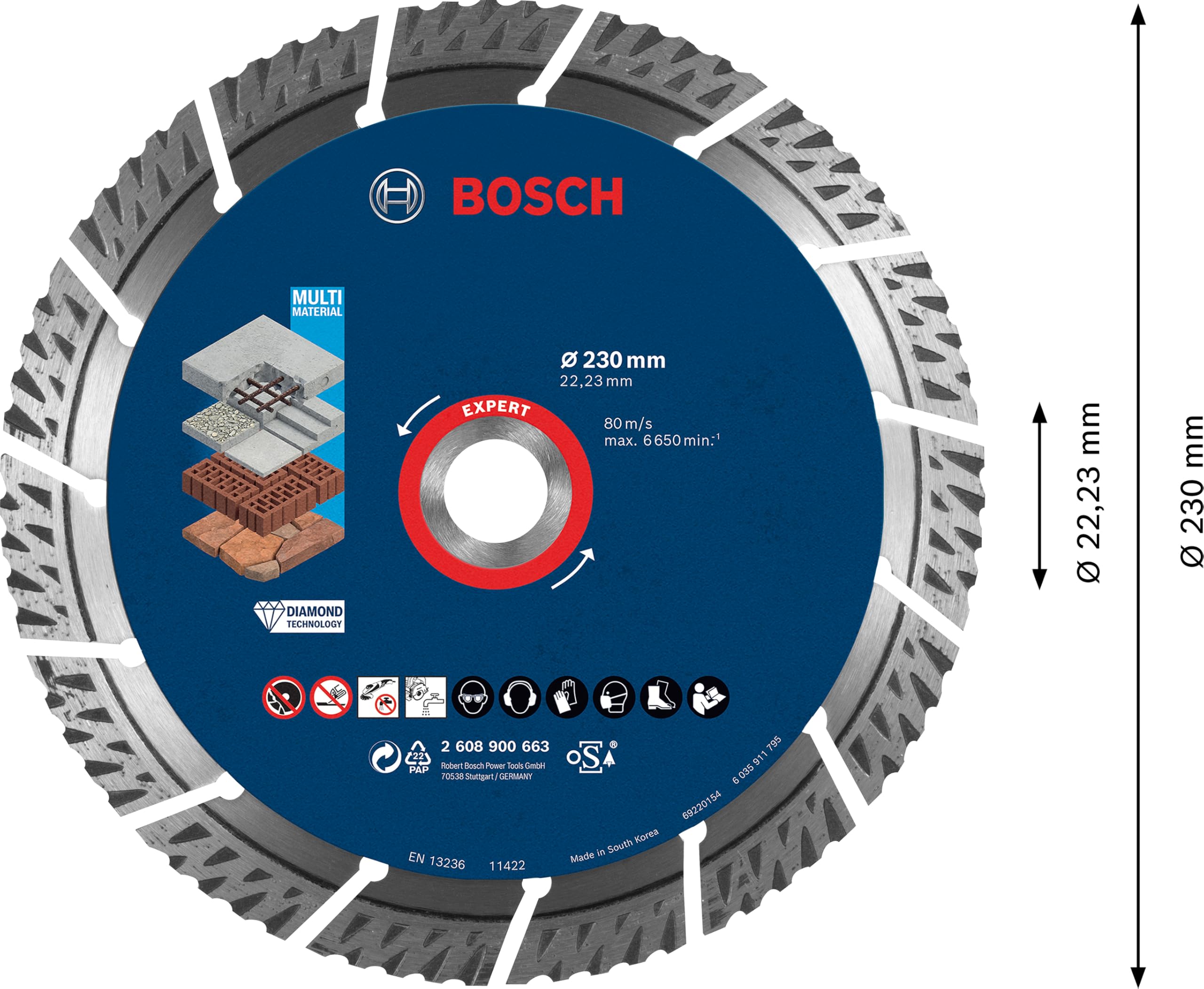 Bosch Professional 1x Expert MultiMaterial Diamond Cutting Disc (for Concrete, Ø 230 mm, Accessories Large Angle Grinder)