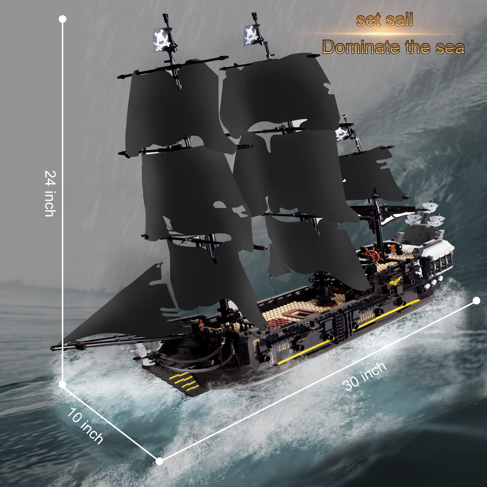 Addshiny Black Pearl Caribbean Pirate Ship Model Building Blocks Kit, MOC Sailboat Model Set Construction Assembly Toy for Kids and Teens (2868 PCS)