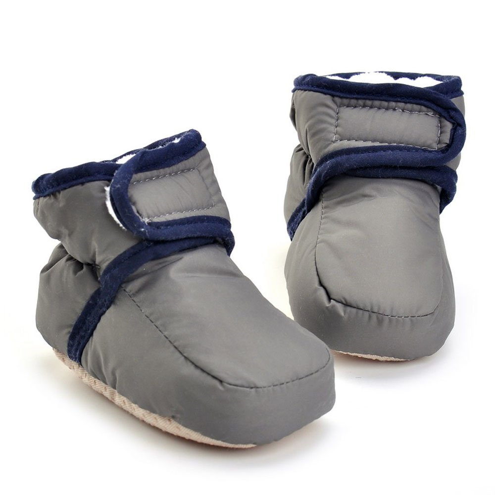 Enteer Infant Snow Boots Premium Soft Sole Anti-Slip Warm Winter Prewalker Toddler Boots (13-18months, dark grey)