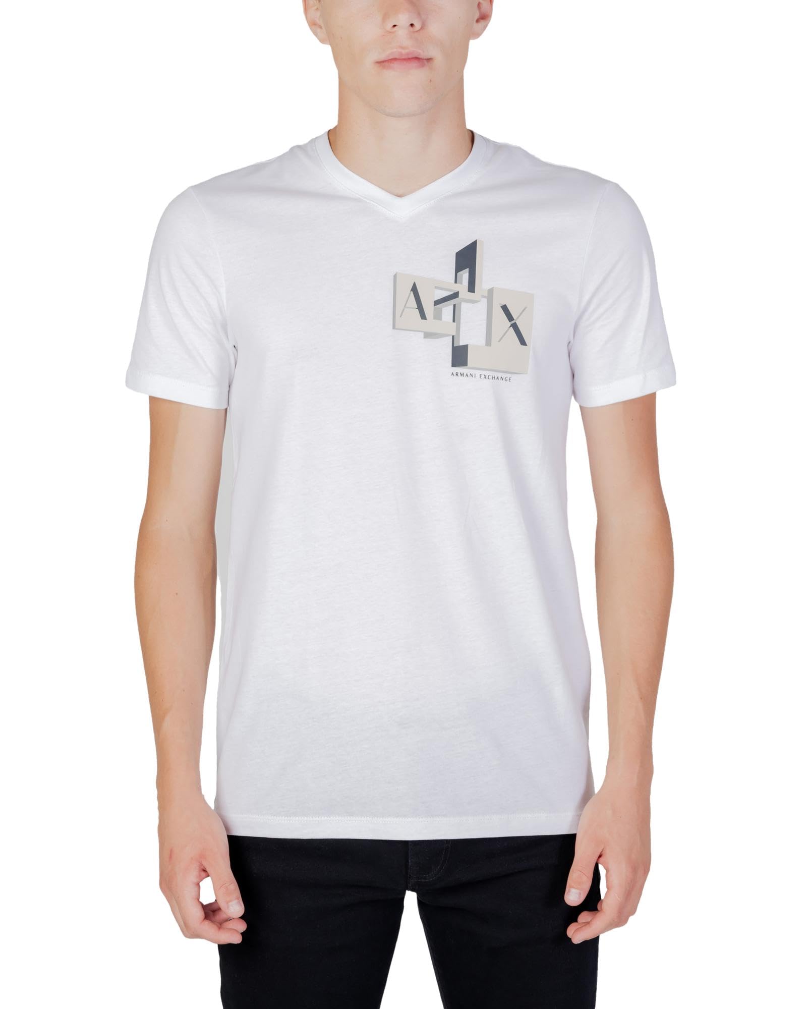 A | X ARMANI EXCHANGE Men's Slim Fit V-Neck AX Block Graphic Tee, White, XL
