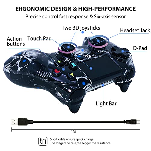Wireless Controller for PS4,Black Ghost Style High Performance Double Vibration Controller Compatible with Playstation 4 /Pro/Slim/PC with Sensitive Touch Pad,Audio Function, Mini LED Indicator