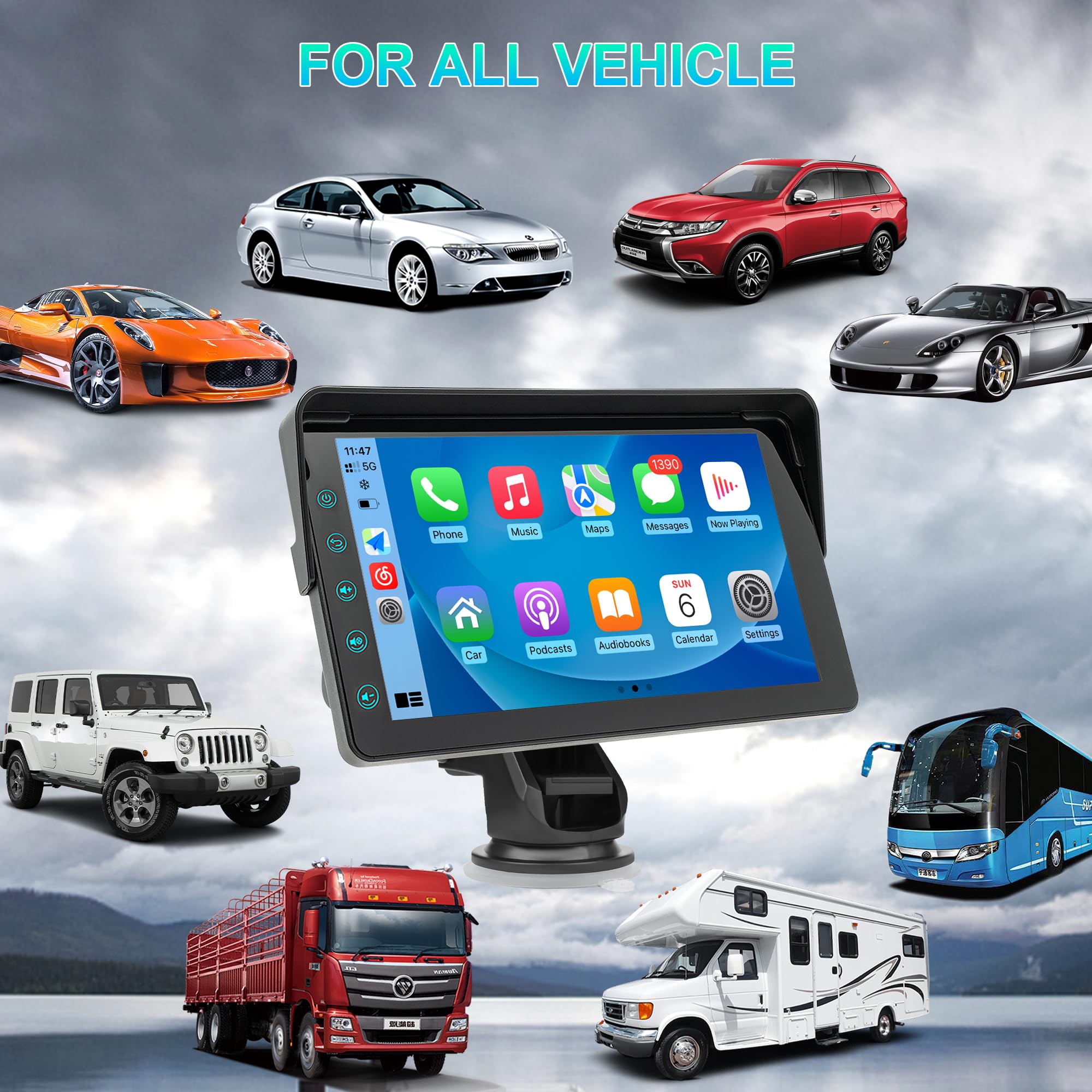 7" HD Double Din Car Stereo,Portable Wireless Dash Mount Apple CarPlay&Android Auto,Touchscreen Display,HD Backup Camera,Bluetooth,Mirror Link,FM,Drive Mate CarPlay Navigation Screen for All Vehicles