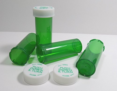 Plastic RX Vials Bottles Green 25 Pack with Caps Larger 13 Dram Size