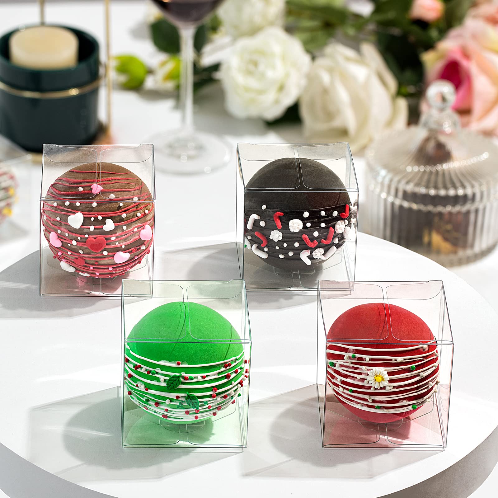 TEMLQPACK 50 Pack 3x3x3 Inch Clear Hot Chocolate Bomb Boxes Christmas Small Gift Boxes Cupcake Boxes Pastry Boxe Candies Boxes Birthday Wedding Party Favor Boxes