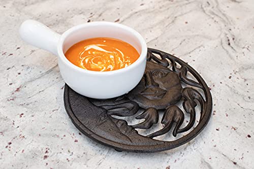 gasaré, Trivet for Hot Dishes, Pots and Pans, Metal Trivet, Sun and Moon Design, Cast Iron, Rubber Feet Caps, Ring Hanger, 8 Inches, Brown Finish, 1 Unit