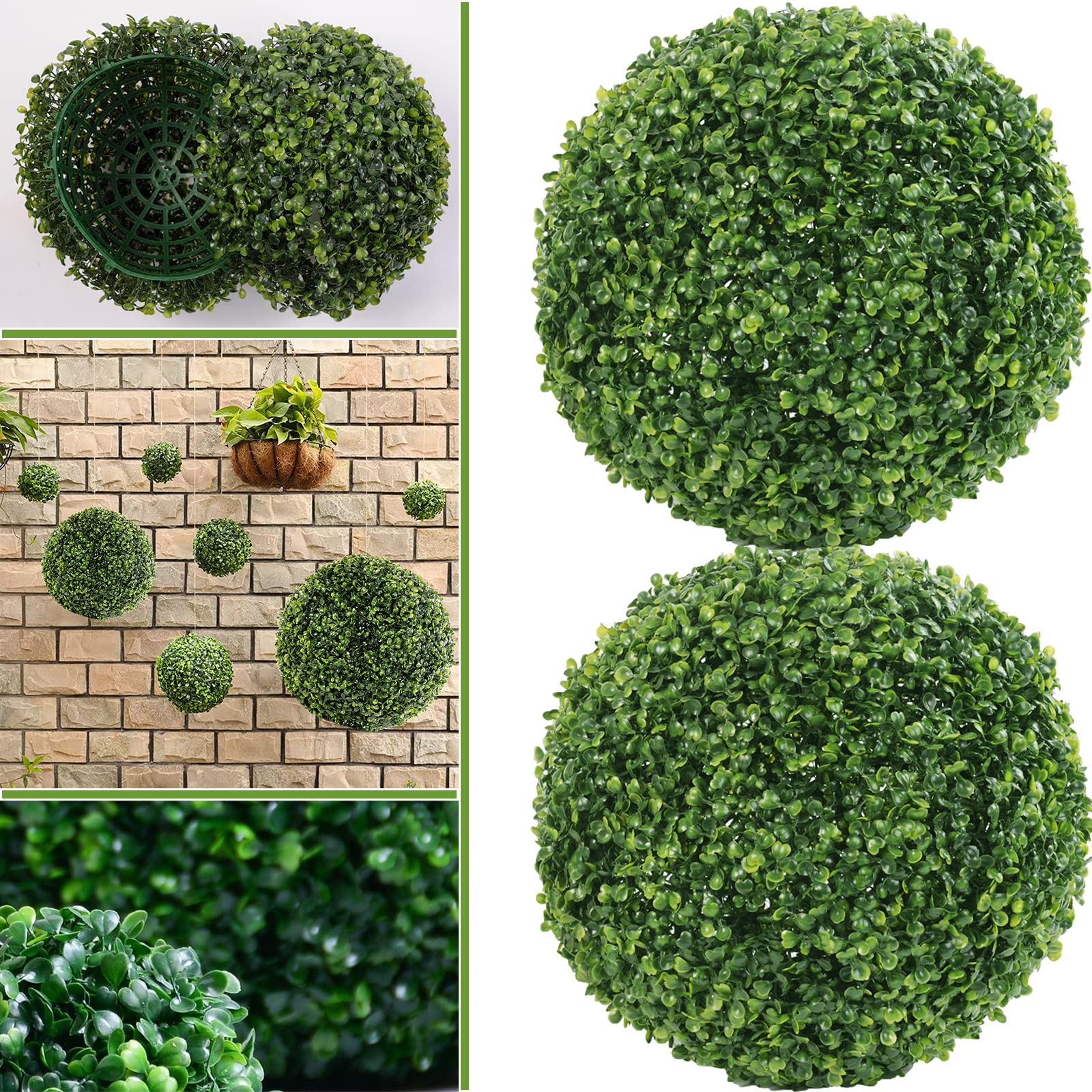 Coregreen Artificial Plant Topiary Ball 2 PCS 13.8Inch 4 Layers Faux Round Boxwood Decorative Balls for Backyard, Balcony, Garden, Wedding Party, Home Office Decor (13.8inch)