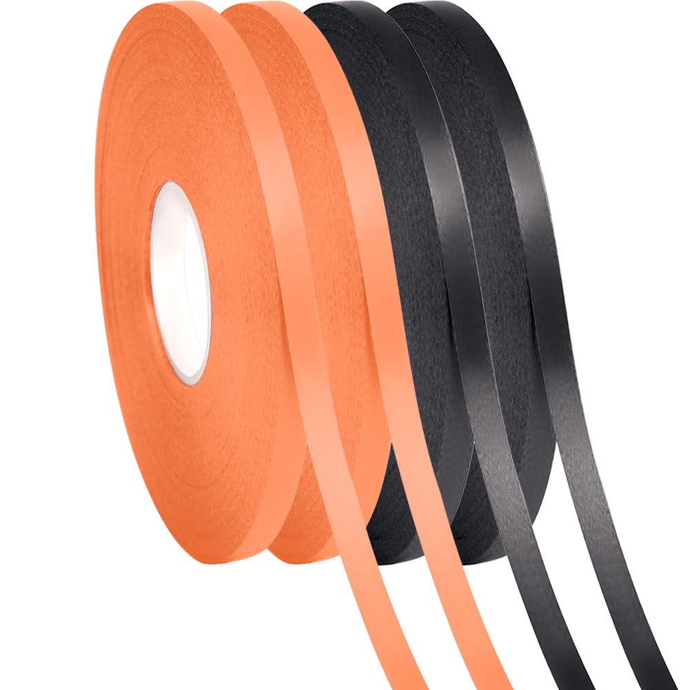 Balloon String Assortment, 4 Rolls Colorful Ribbon for Gift Wrapping Craft Party Decoration 01 Black,Orange 3/16 Inch