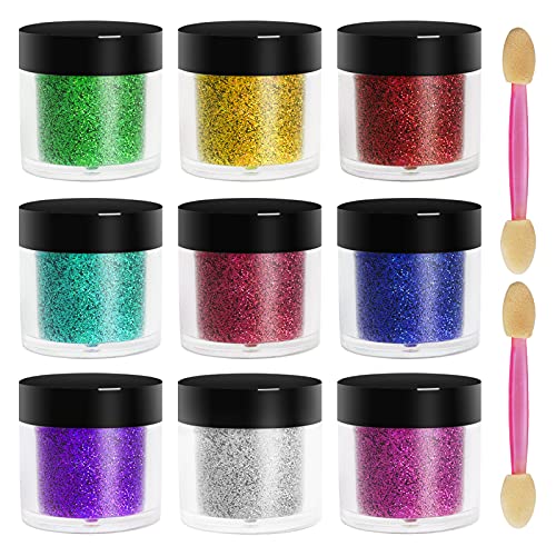 LIKEGOR Extra-Fine Body Glitter, 9 Color Cosmetic Glitter for Face, Body Arts, Hair, Nail, Craft Glitter for Resin Tumblers, Painting, Scrapbook, Wedding Flower, Candle, Christmas and Festival Decor
