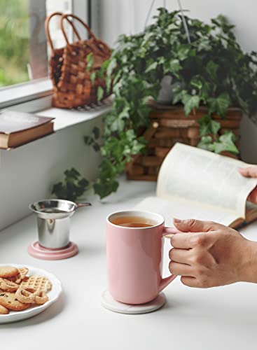 Sweese 16 OZ Porcelain Tea Mug with Infuser and Lid, Loose Leaf Tea Cup, Gifts for Tea Lover, Pink - 203.108