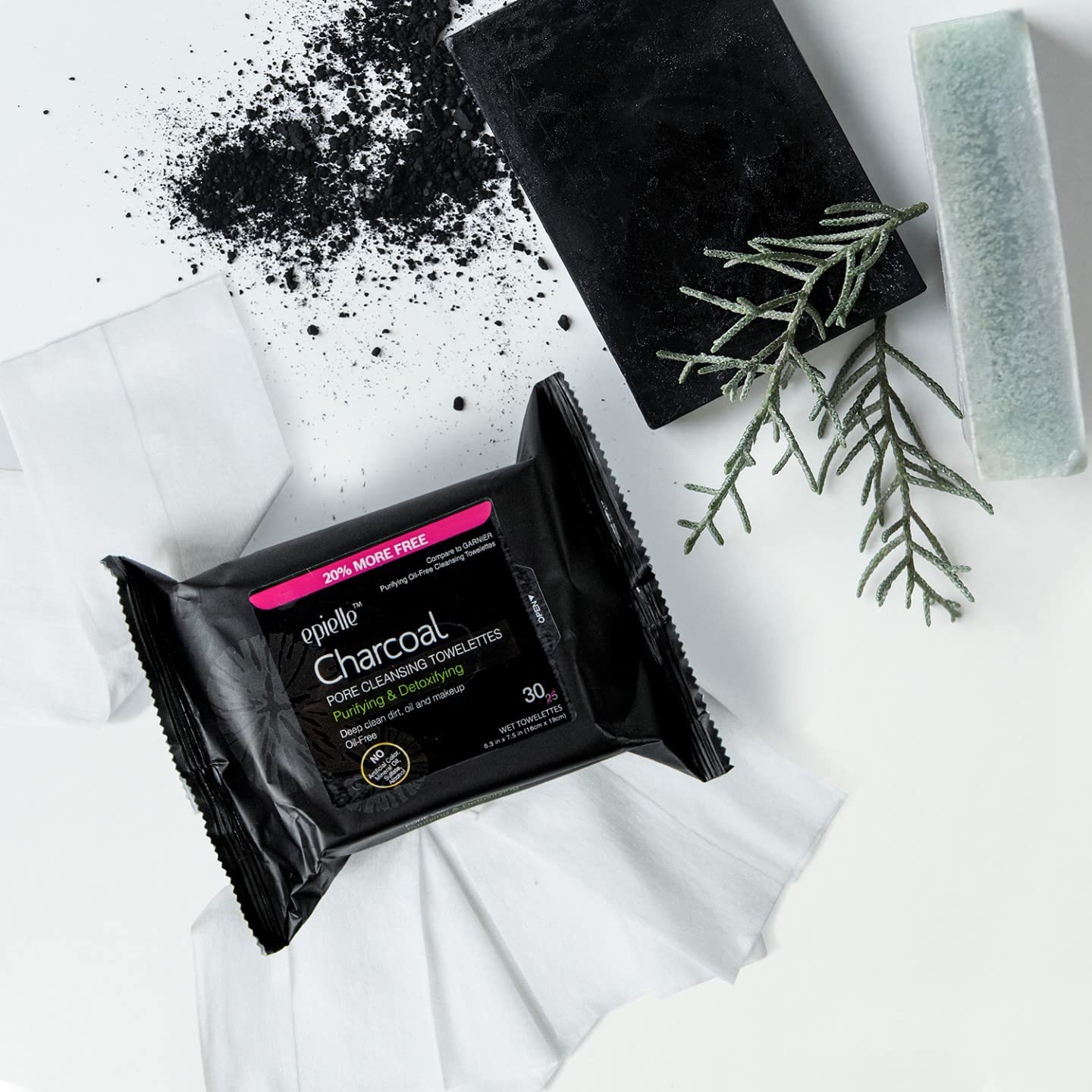 Epielle Charcoal Makeup Remover Wipes | Soft & Gentle for All Skin Types | Removes Dirt, Oil, Waterproof Makeup | 6 Pack | Korean Skincare