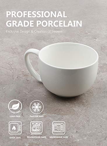 Sweese Porcelain 22oz Large Coffee Mugs Set of 4 - Soup Mug with Handles - Perfect for Hot Chocolate - Microwave Safe - White