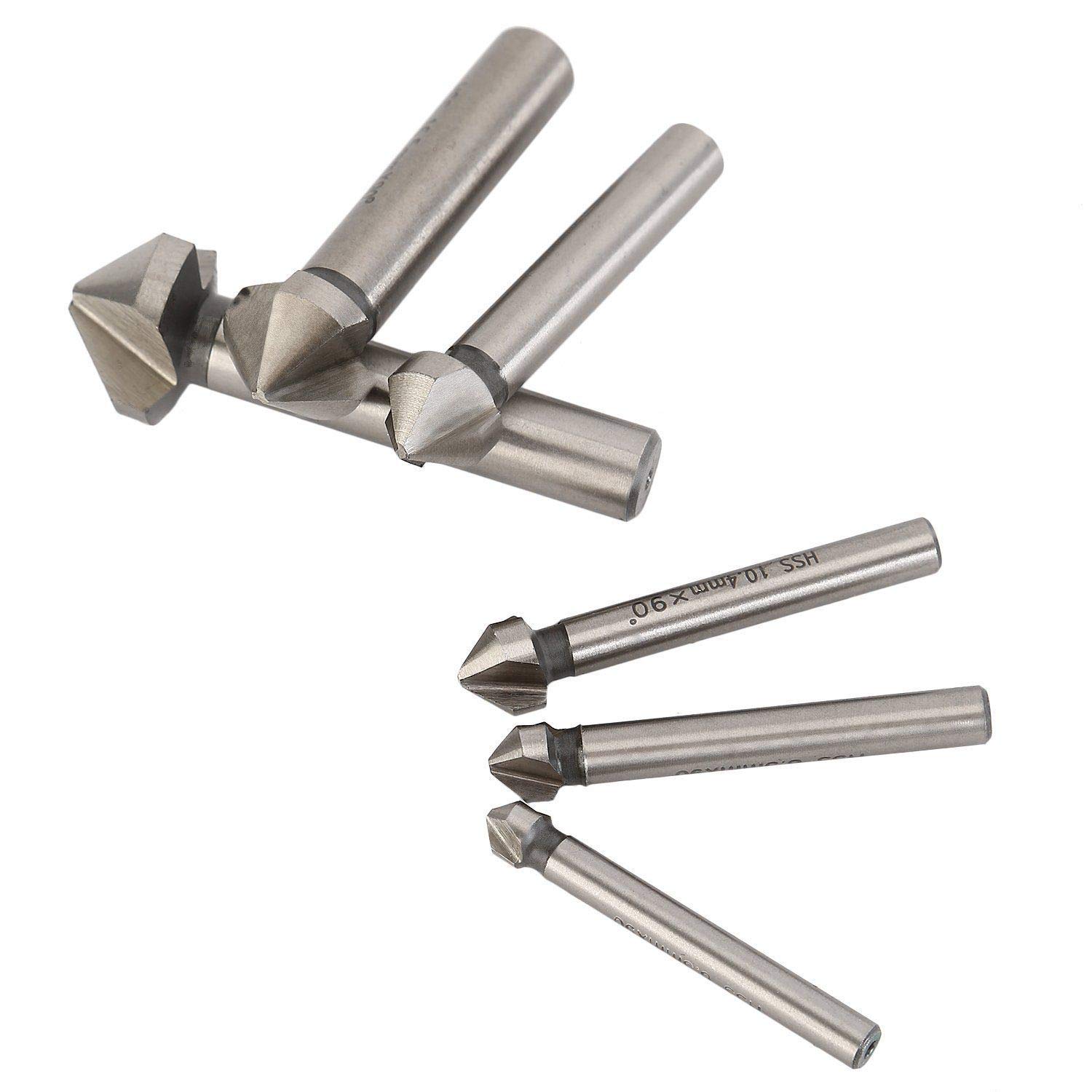 Dtacke 6PC 90 Degree 3 Flute Chamfering End Mill Cutter Drill Bit HSS Chamfer Countersink Bits Set