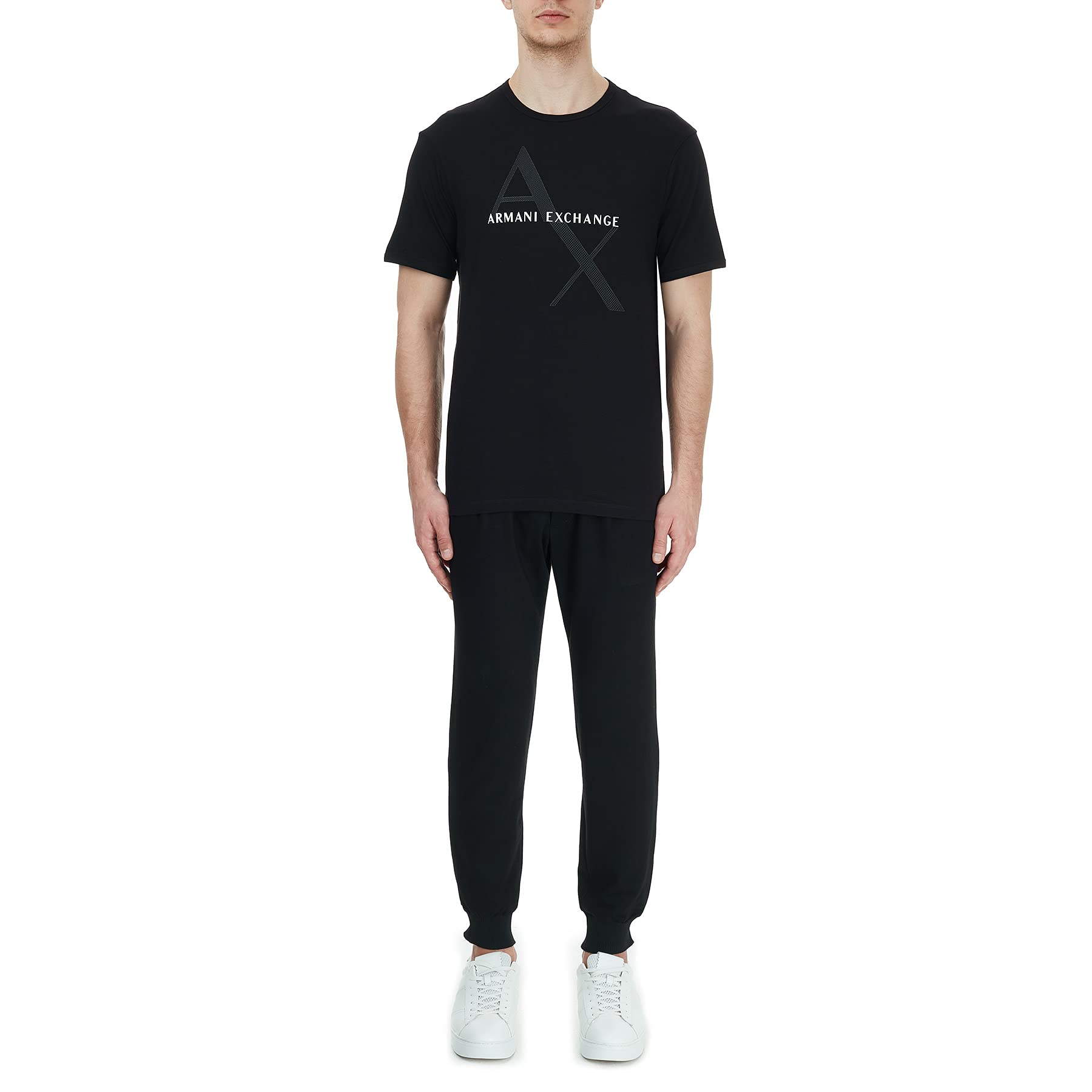 A|X ARMANI EXCHANGE mens Crew Neck Logo Tee T Shirt, Quilted Logo Black, X-Large US