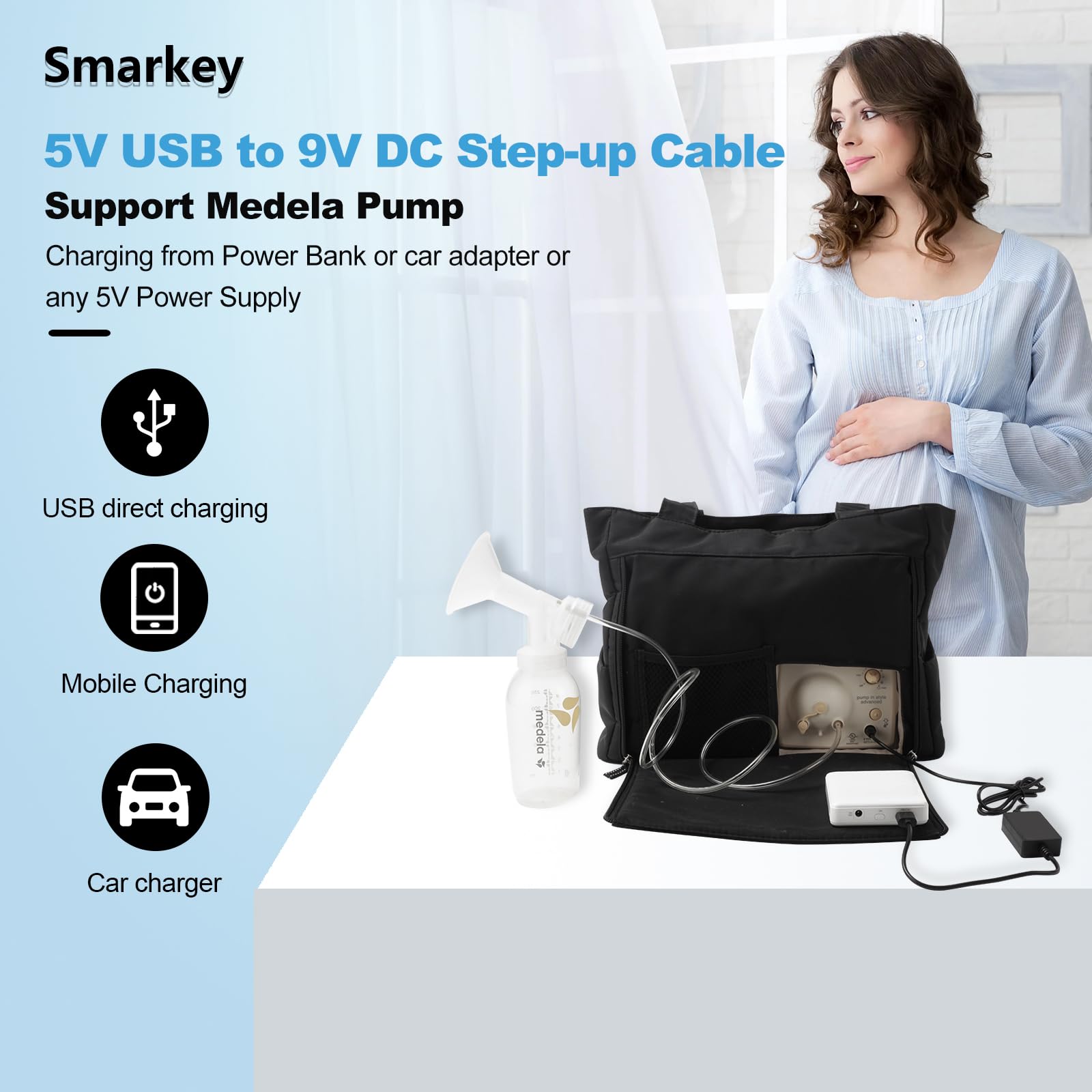 Smarkey 9 Volt USB Car Adapter for Medela Pump-in-Style Advanced Breast Pump Replaces Part # 67174 or 920.7010 9207010(Easy to Carry When Travel)