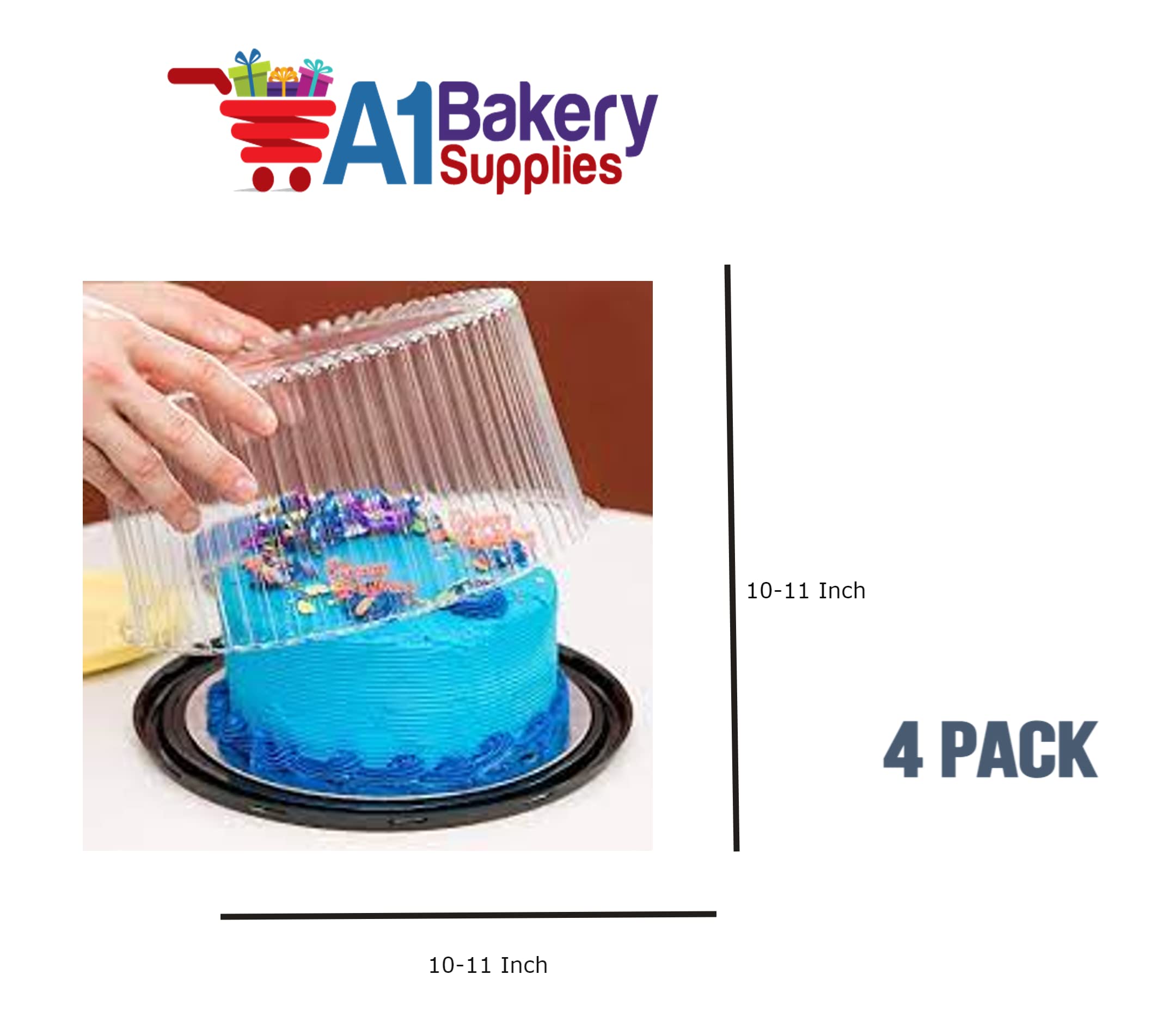 A1 Bakery Supplies 10-11inch Cake Double Layer Clear Cake Container Dome and Base Carry & Display Storage Box (4 Pack)