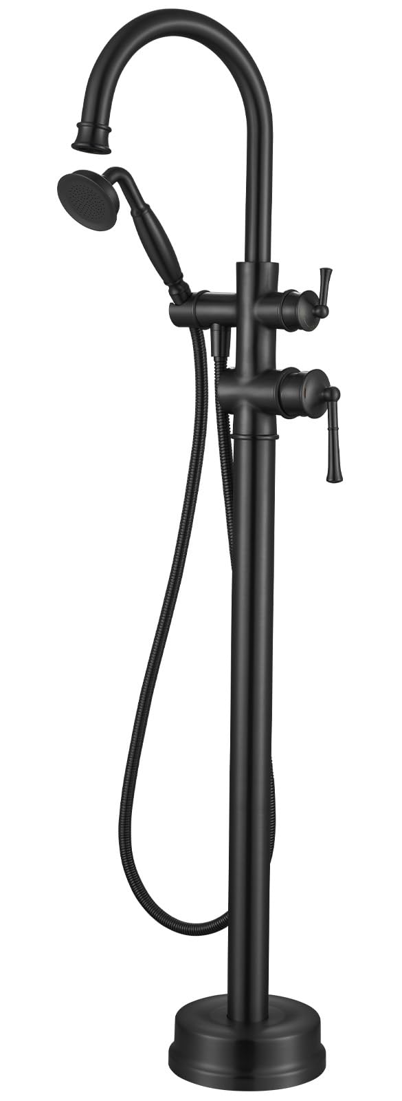Freestanding Tub Faucet, Floor Mount Tub Faucet Matte Black High Flow Tub Filler, Roman Tub Faucet with Antique Handheld, Swivel Gooseneck Spout Shower Mixer Taps (B2311-BK)