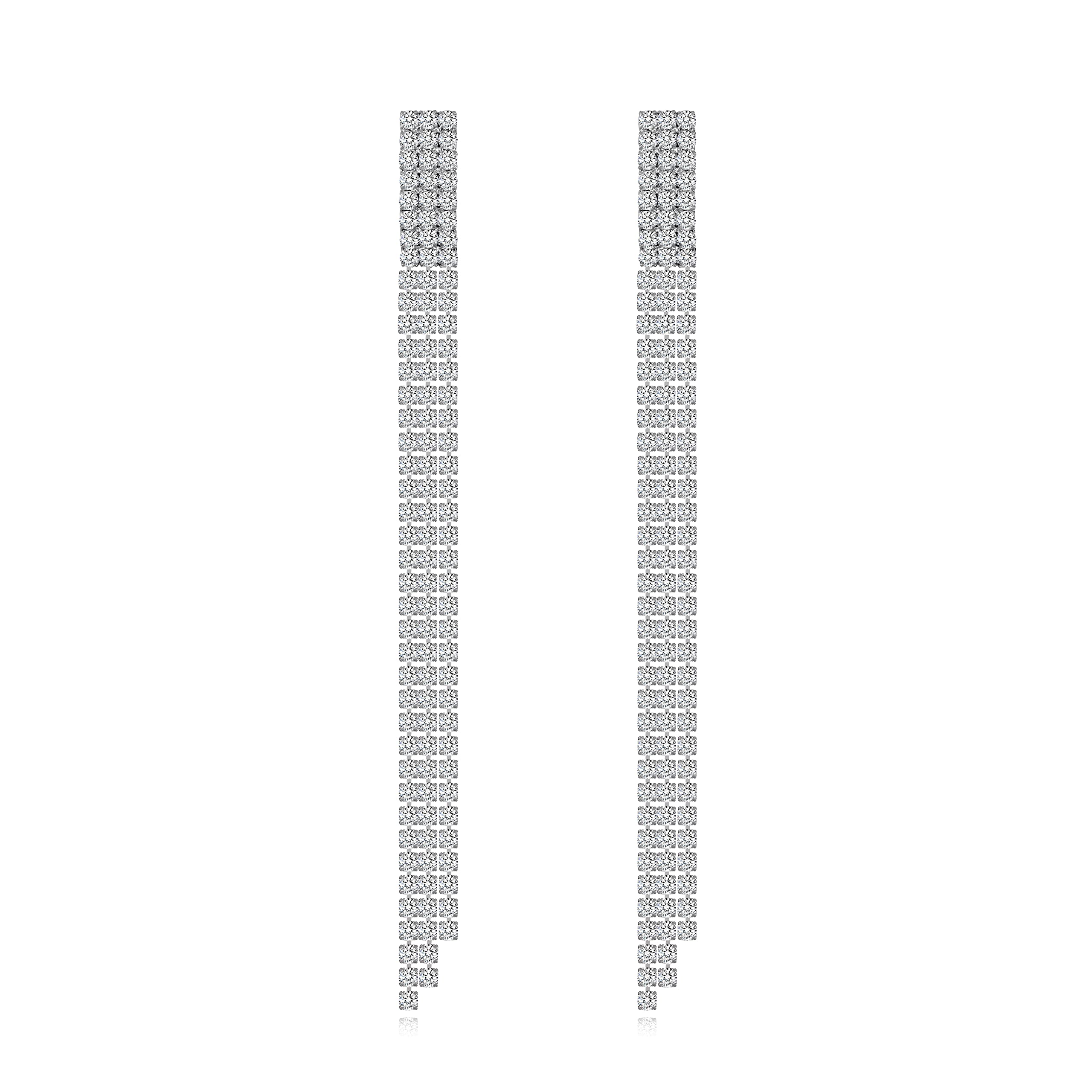 925 Silver Dangle Earrings Sparkling Long Tassel Chandelier Earrings for Wedding Prom Elegant Dangle Earrings for Women Girls