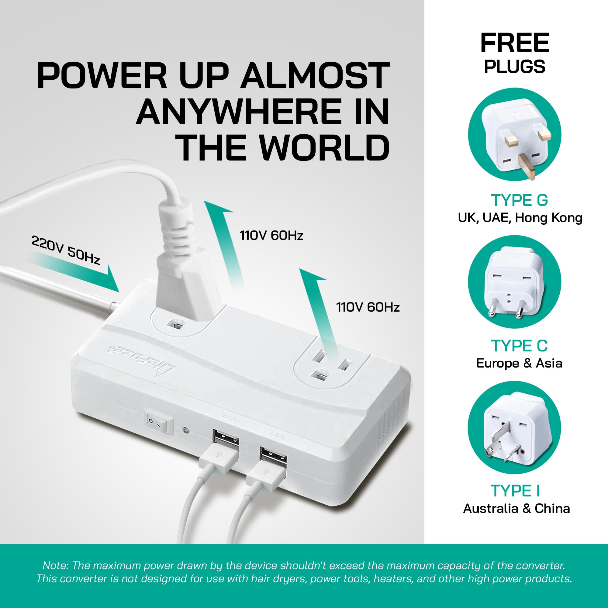 LiteFuze 200W Travel Compact Voltage 220V 50hz to 110V 60Hz Converter - for Clippers, Shavers, Trimmers - EU AU UK Adapter