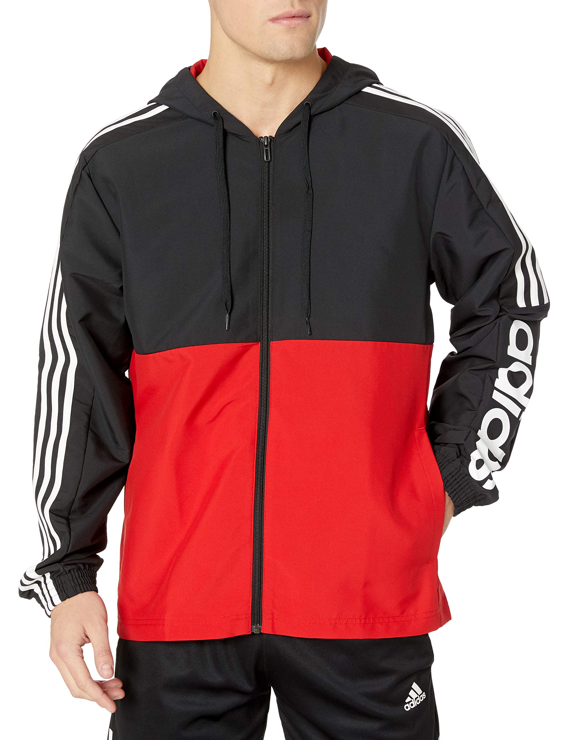 adidas Menās Essential Colorblock Windbreaker, Black/Scarlet/White, Large