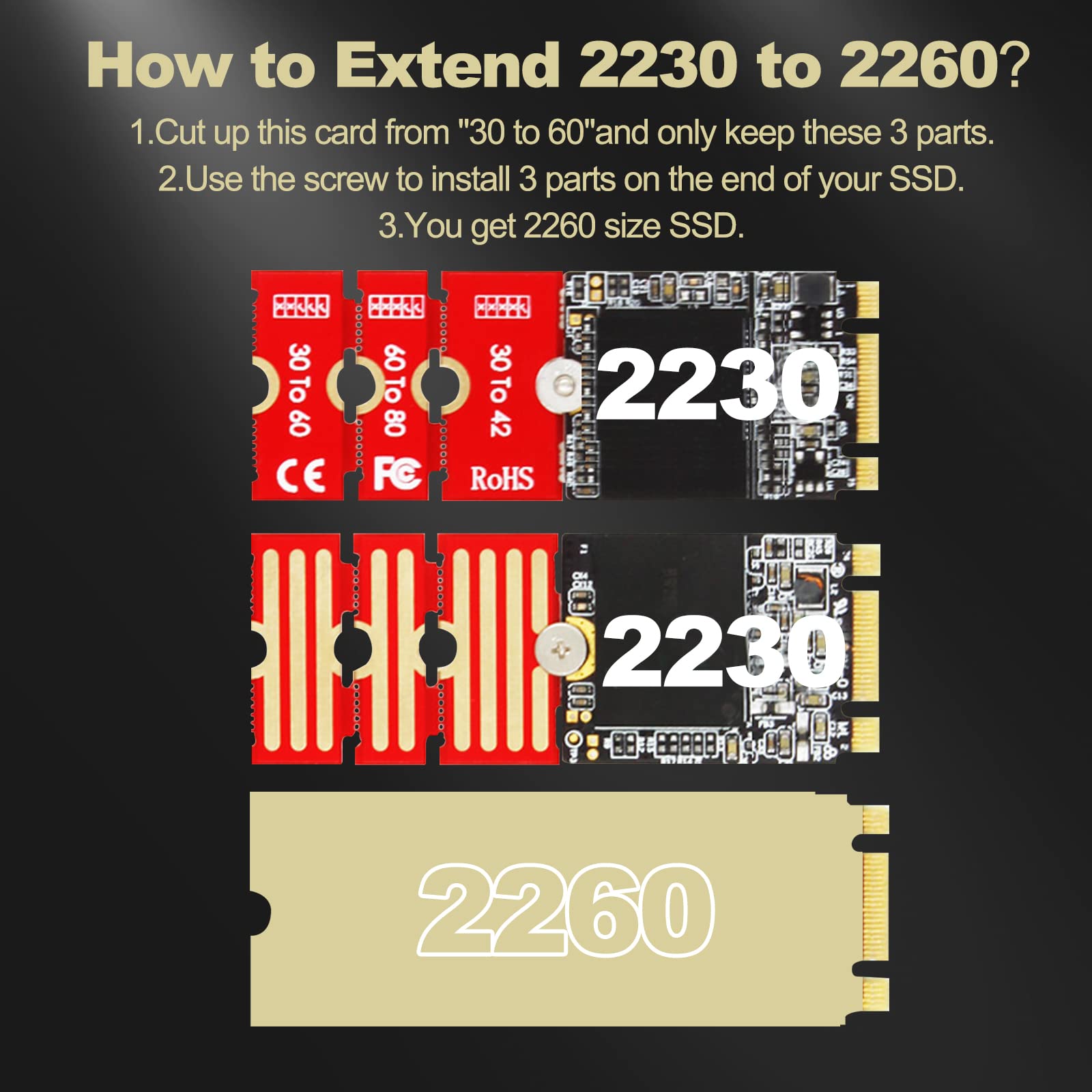 ARAIERD M.2 NGFF NVME SSD Length Extend Adapter with Screw Transfer 2230 2242 2260 to 2280 SSD Change Long Size Easy Installation M.2 PCIe NVME Converter Adapter for Laptop M.2 U.2 M3 M.3 SSD