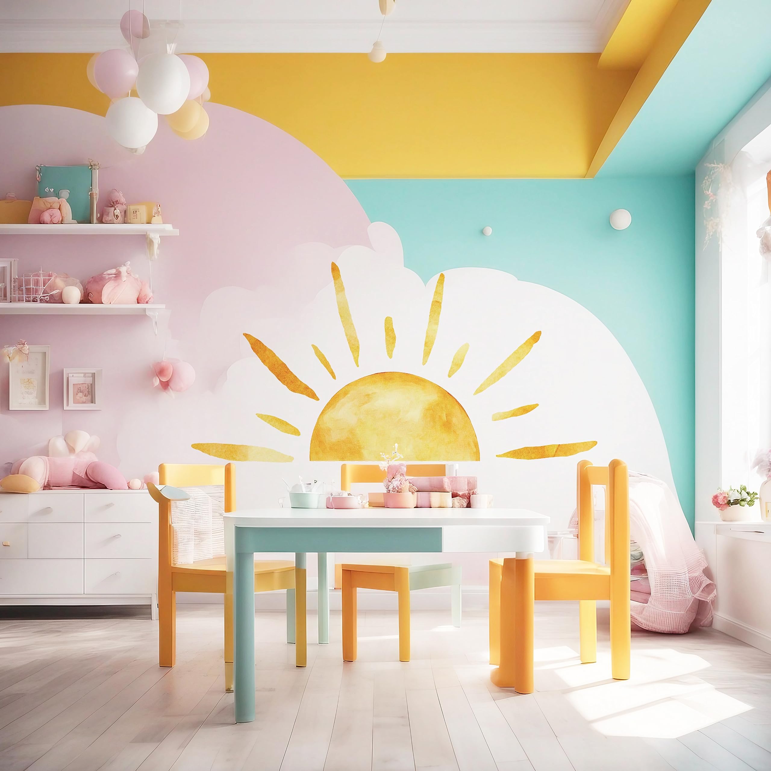 π»π¦π πππππ£ (ππ''πππ'') Half Sun Wall Decal Extra Large Boho Sun Wall Decals Peel and Stick Removable Sunshine Wall Stickers for Bedroom Decor Nursery Decor Playroom Decor