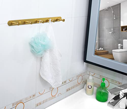 Estrend Key Holder for Wall Bronze Coat Rack Wall Mount Towel Racks for Bathroom Stainless Steel Brushed Gold Coat Rack with 5 Hooks, 15" - for Entryway, Living Room, Hotel