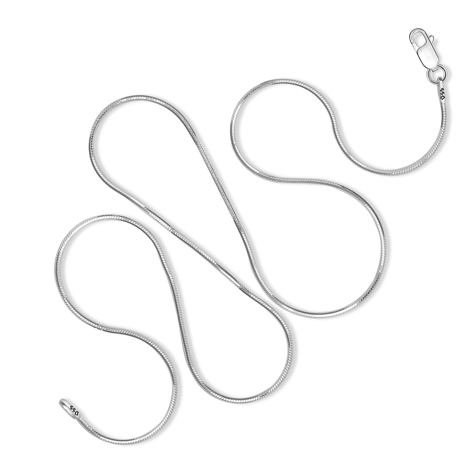 925 Sterling Silver 1MM 8 Sided Snake Chain - Italian Necklace For Women - Lobster Claw Clasp - 16 Inch