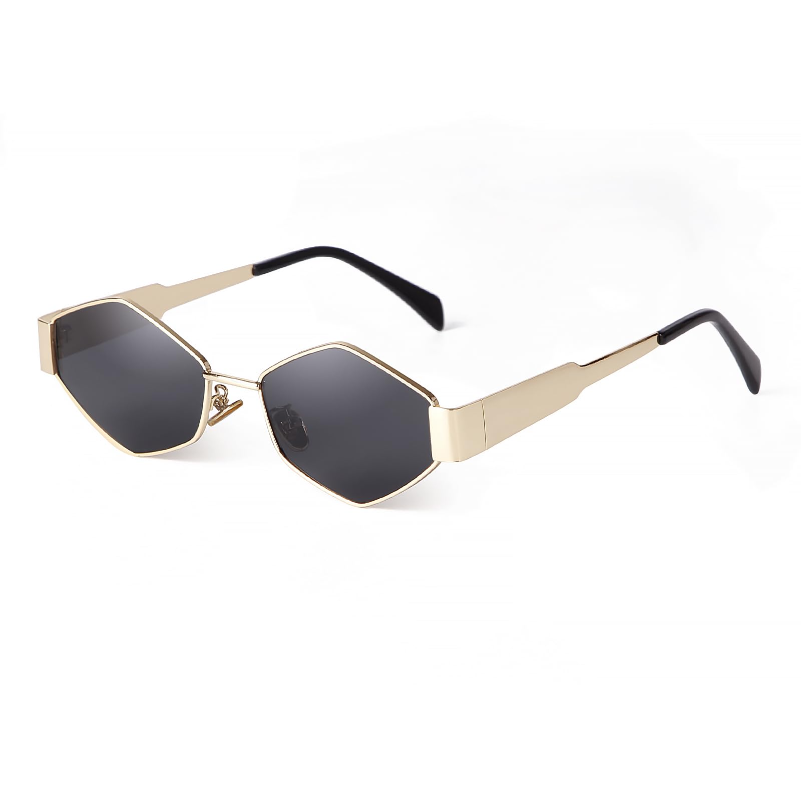 ADE WU Hexagon Sunglasses for Women Vintage Gold Geometric Shades in Metal Frame Gold/Grey