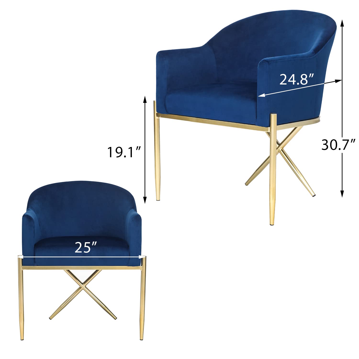 Adeco Velvet Upholstered Accent Golden Metal Legs, Corner Side Chair Single Sofa for Living Room Bedroom Office Armchair, Blue