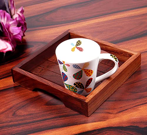 ETROVES 8x8 Inch Wooden Serving Small Tray Decor Coffee Table Tea Couch Bed Decorative (Brown)