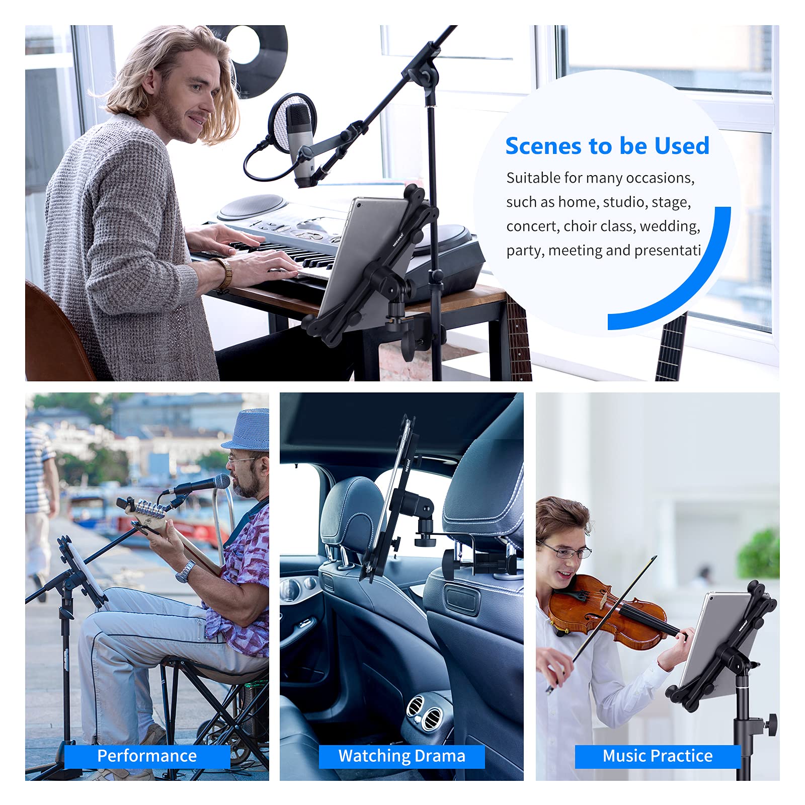 Neewer 7-14 inches Adjustable Tablet Holder Mount with 360 Degree Swivel Clamp for Connecting with Microphone Stand, Compatible with iPad, iPad Pro, iPad Air, Google Nexus Samsung Galaxy