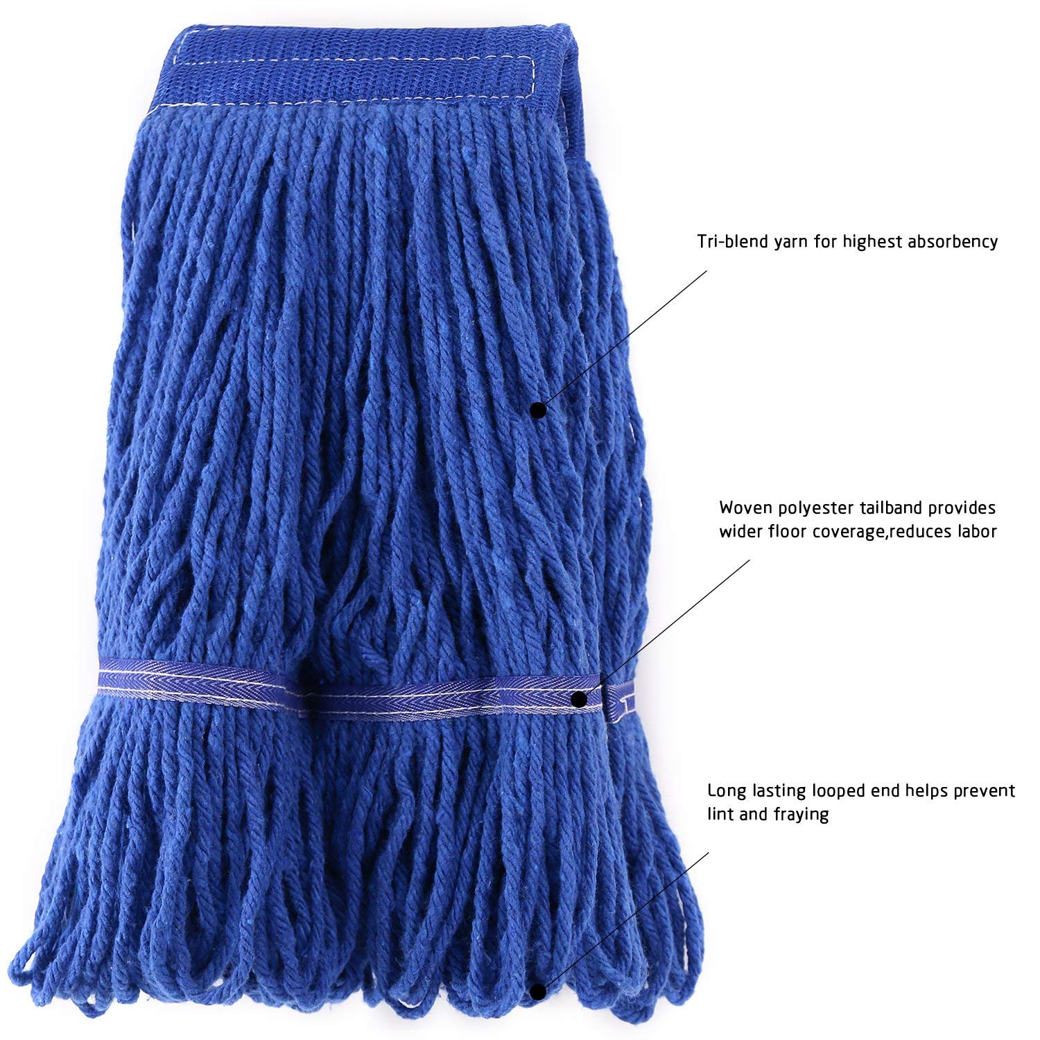 Loop End Commercial String Mop Head, String Cotton mop Heads, 6 Inch Headband, Mop Head Replacement for Home, Highly Absorbent, Industrial and Commercial Use