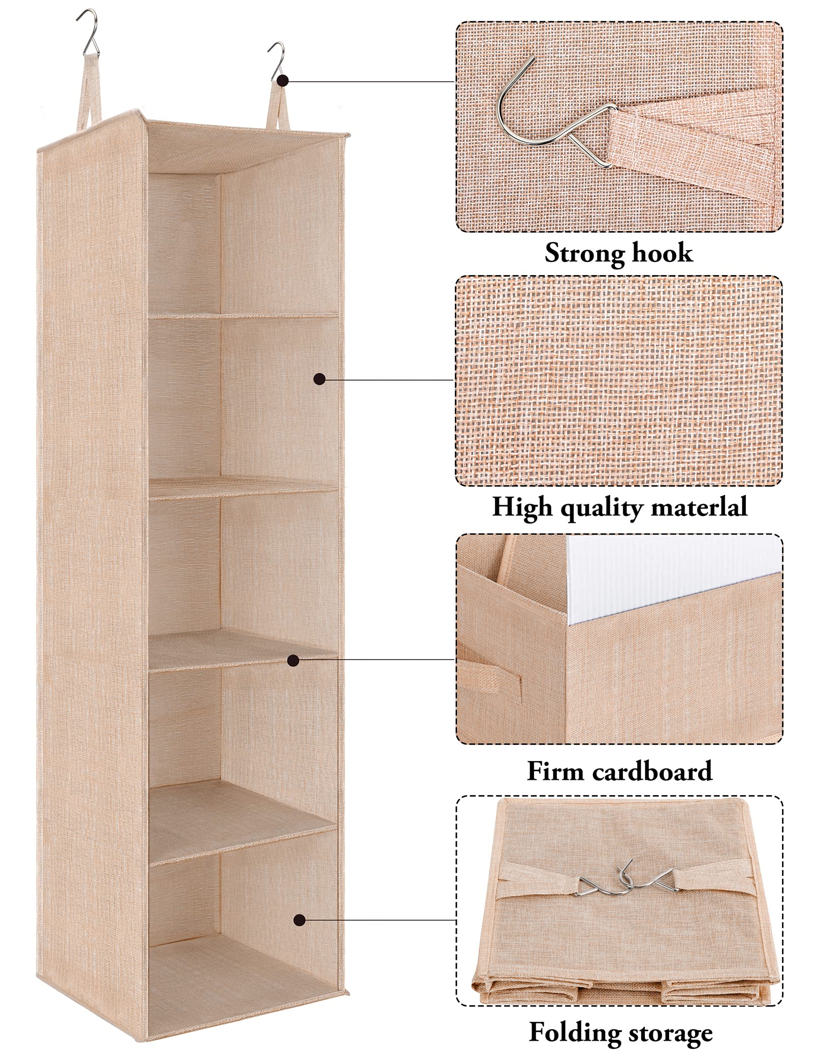 COSIFO 8-Shelf Hanging and Storage with 2 Drawers, 3-Shelf and 5-Shelf Separable Closet Organizers and Storage, Pink Collapsible Hanging Closet Shelves, Baby Nursery Storage Closet Organizer