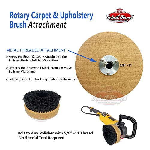 DETAIL DIRECT Carpet Shampoo Scrub Brush, 5'' Wood Block Brush for Rotary Buffers - Polishers