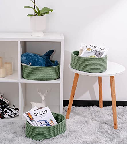 Kriitools Shelf Storage Baskets for Organizing|Decorative Basket for Closet Storage|Toy Baskets&Bins|Small Woven Rope Baskets-13x8.66x5.11’’,Durable&Stylish,Oval 3 Packs Green