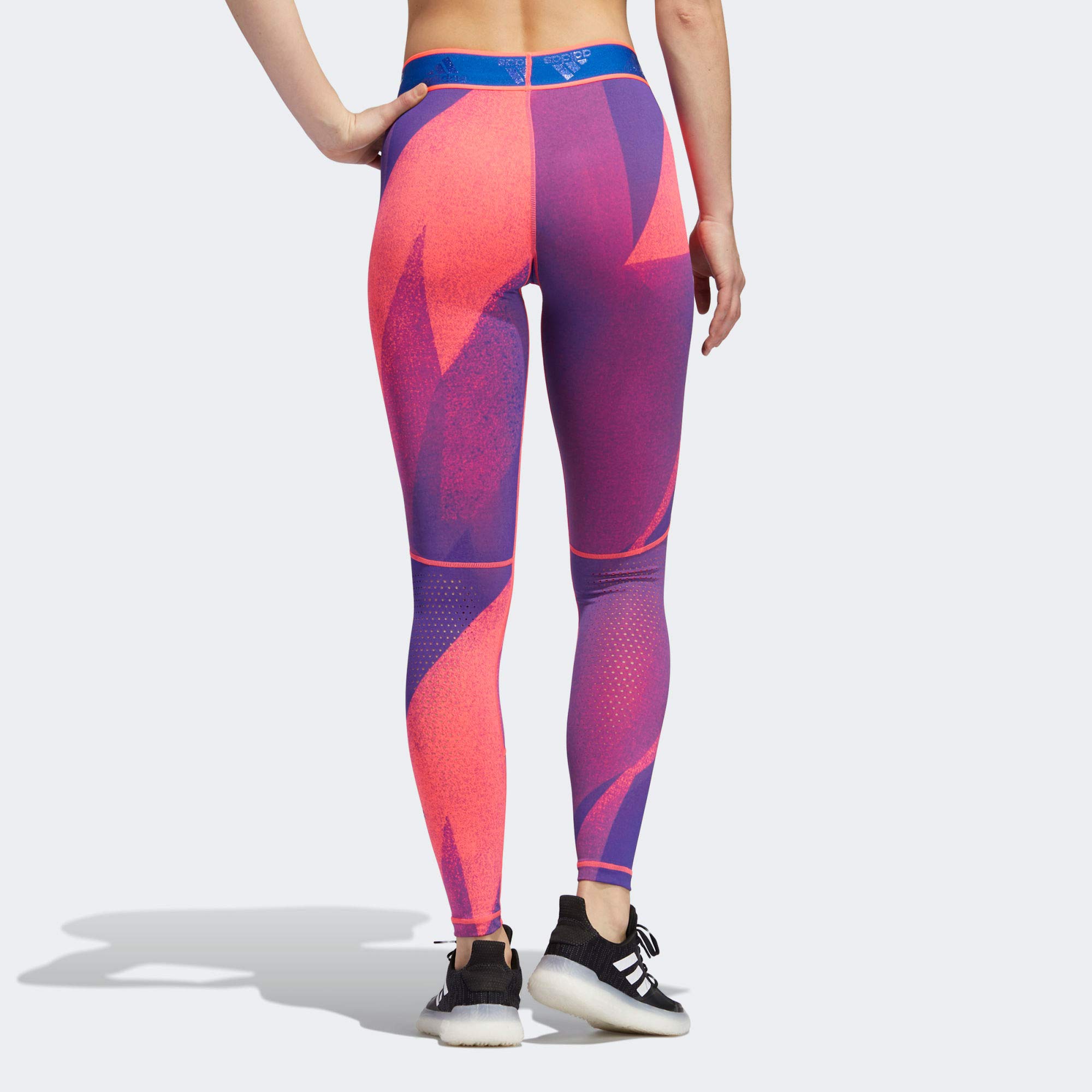 adidas womens Alphaskin Long Print Tights Signal Pink/Royal Blue Small