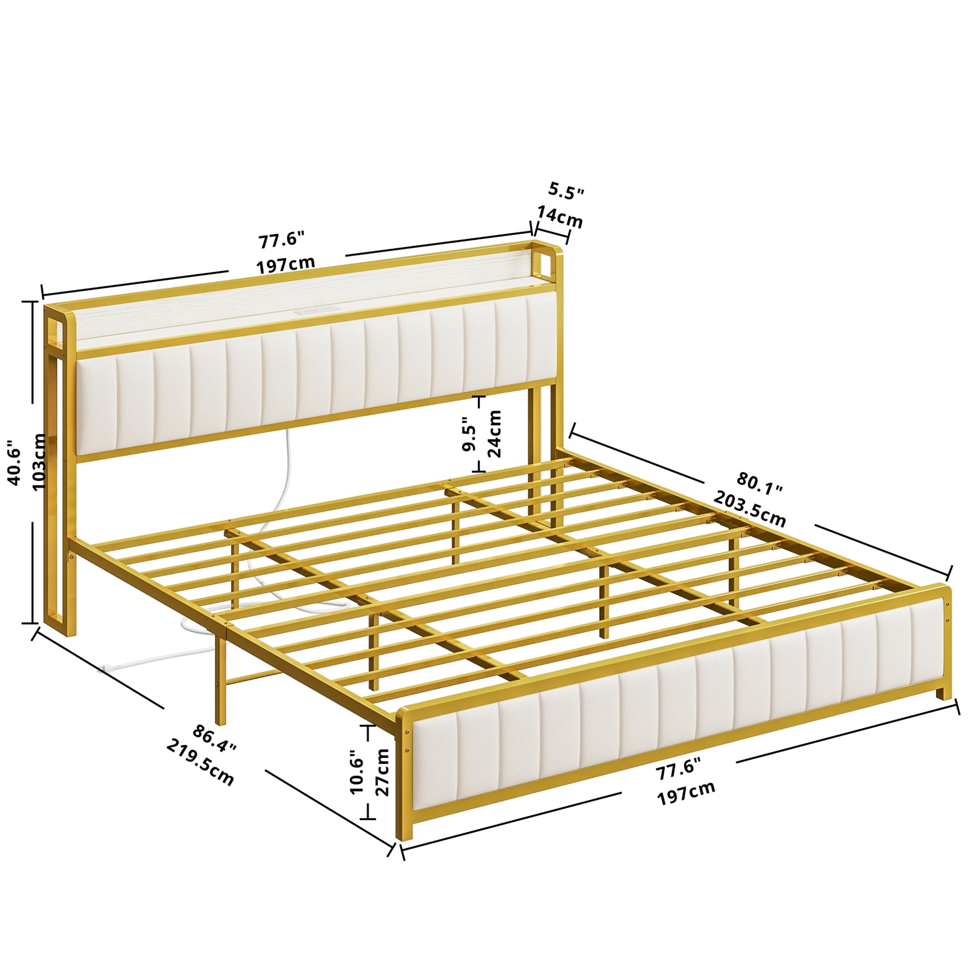 ANCTOR King Bed Frames, Storage Headboard with Charging Station, Solid and Stable, Noise Free, No Box Spring Needed, Easy Assembly
