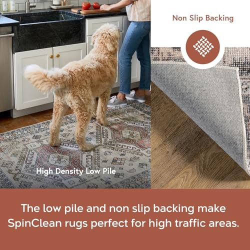 nuLOOM Mali Machine Washable Traditional Medallion Ultra Thin Area Rug, 8' x 10', Ivory