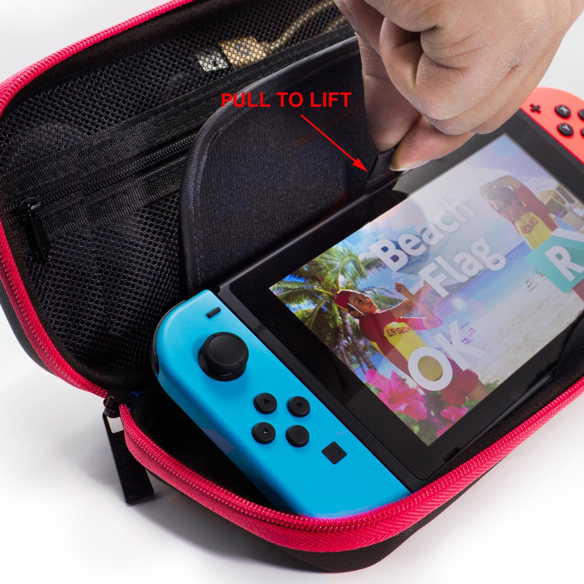 ButterFox Compact Switch Case for Nintendo Switch, Fits Slim Wall Charger AC Adapter, Large Accessories Pouch for Nintendo Switch, 9 Game and 2 Micro USB Holders - Red/Black