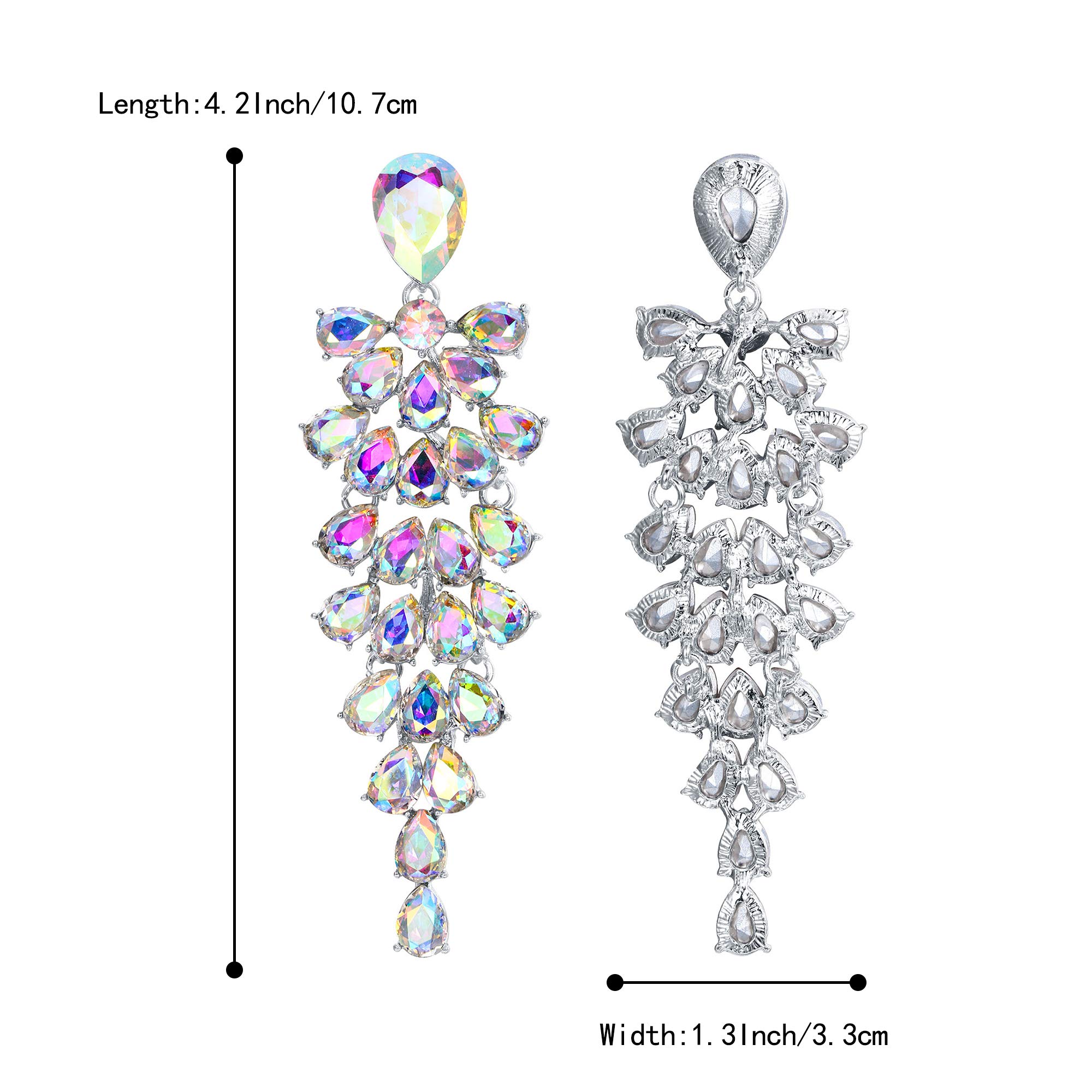 BriLove Women's Wedding Bridal Dangle Earrings for Party Prom Crystal Multi-Layer Teardrop Cluster Bling Jewelry Iridescent AB Silver-Tone