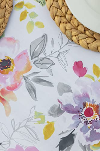 Benson Mills Spillproof Floral Spring/Summer Fabric Outdoor Tablecloth with Umbrella Hole, Zippered Table Cloth for Round Tables, Picnic/Patio (Harper, 70" Round with Umbrella Hole)