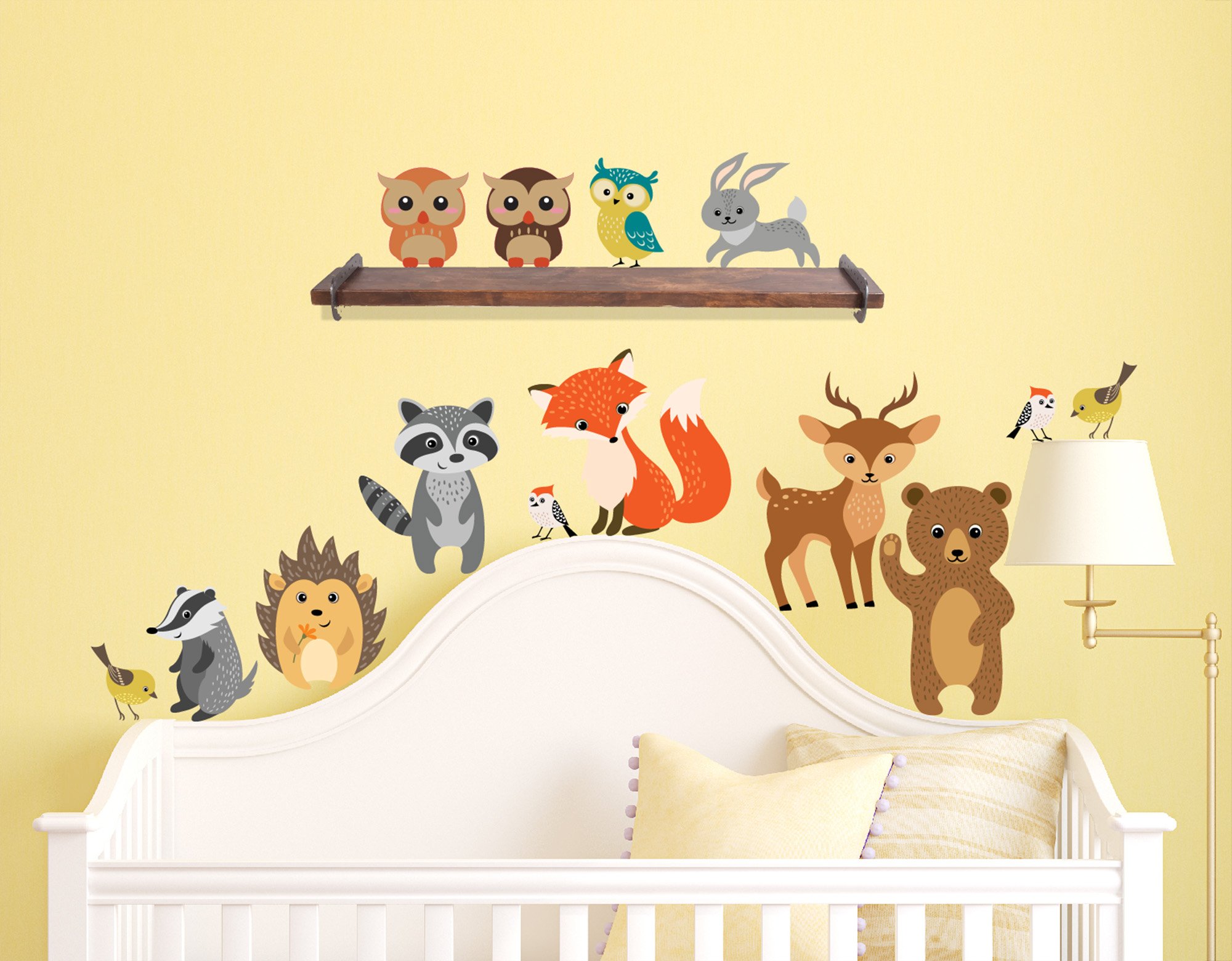 Innovative Stencils Forest Animals Wall Decals Peel and Stick Bear, Fox, Owl, Bunny, Racoon Birds Fabric Rusable Stickers Nursery Decor, Perfect Addition to Large Tree Decals, 14 Creature Included
