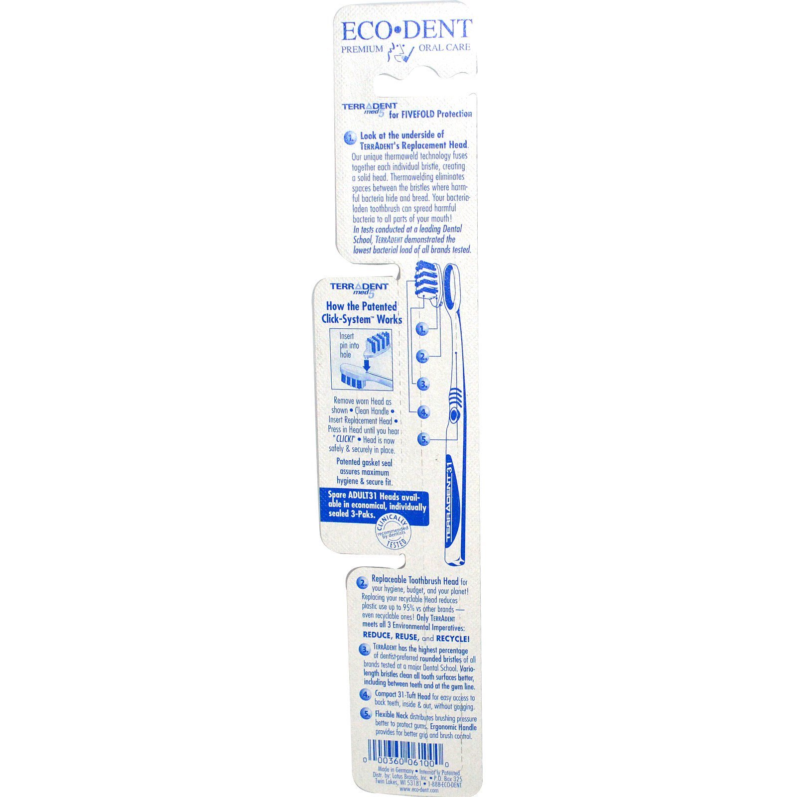 Eco-Dent Adult Soft Toothbrush, 100% Organic, Battery Powered