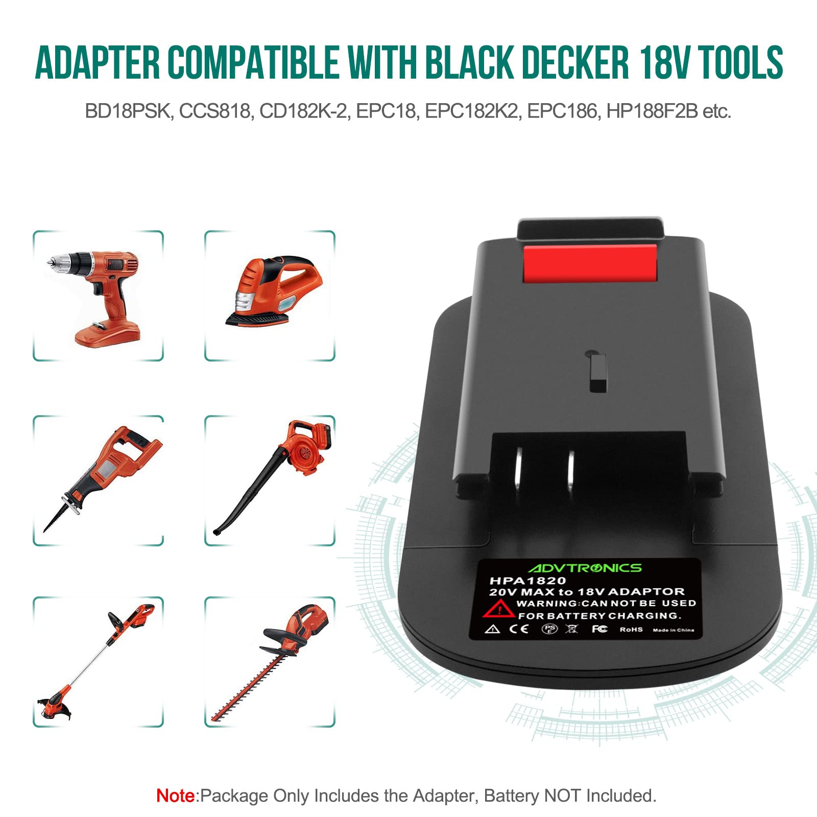 ADVTRONICS HPA1820 20V to 18V Adapter Compatible with Black Decker 18V Tools, Convert B & Decker & Stanley 20V Lithium Battery LBXR2020 for Black Decker 18V NiCad NiMh Battery Tools