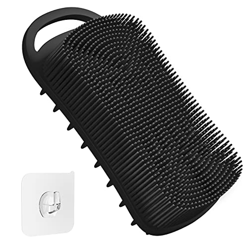Silicone Body Scrubber, Elfrhino Shower Brush for Gentle Scrub Skin Exfoliation, Lathers well, More Hygienic, Gentle Massage with Silicone Loofah for Use in Shower to Improve Cellulite Black