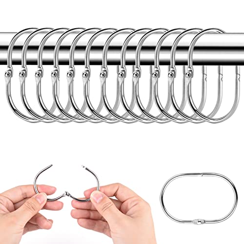 EVOOKA Shower Curtain Hooks Rings,12Pcs Rustproof Metal Shower Hooks for Shower Curtain,Glide Smoothly Oval Shower Rings for Curtain,Shower Curtain Rings for Bathroom Shower Rod(Silver)