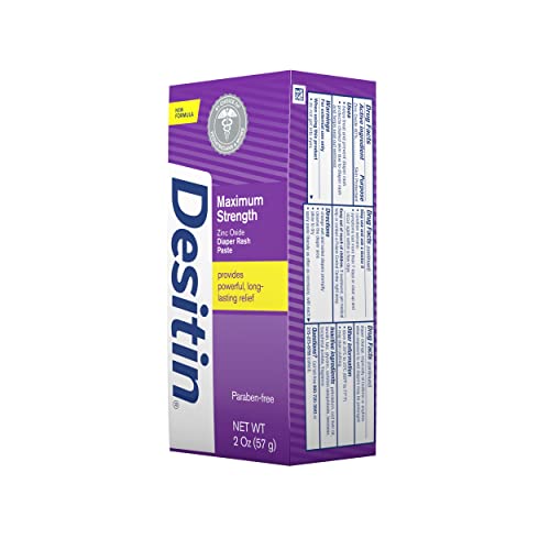 Desitin Maximum Strength Baby Diaper Rash Cream with 40% Zinc Oxide for Treatment, Relief & Prevention, Hypoallergenic, Phthalate- & Paraben-Free Paste, Travel Size, 2 oz (Pack of 6)