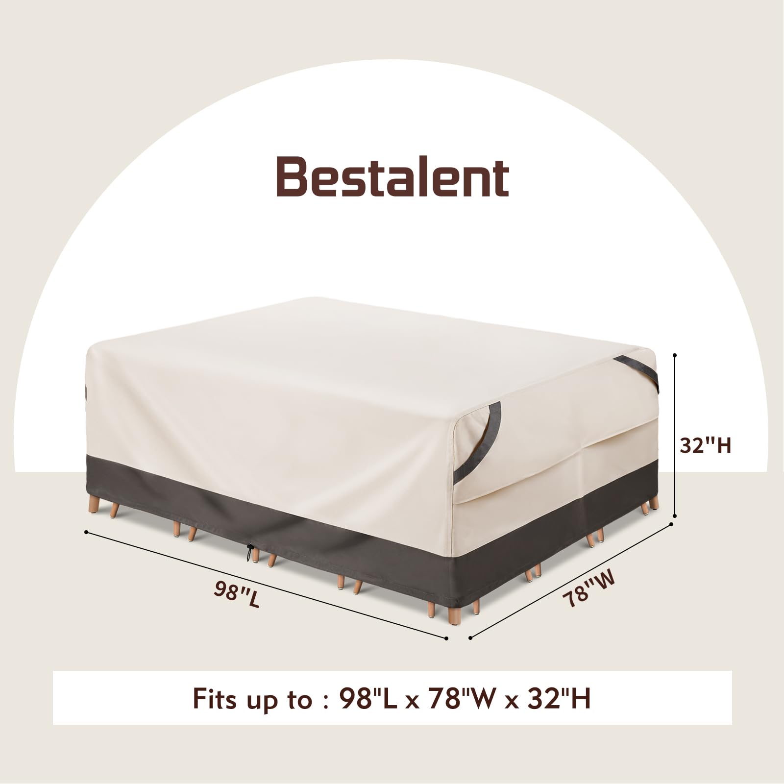 Bestalent Waterprooof Outdoor Furniture Covers for Table and Chairs, Patio Rectangular Table Cover Heavy Duty, Fits up to 98L x 78W x 32H inches (Beige/Grey)